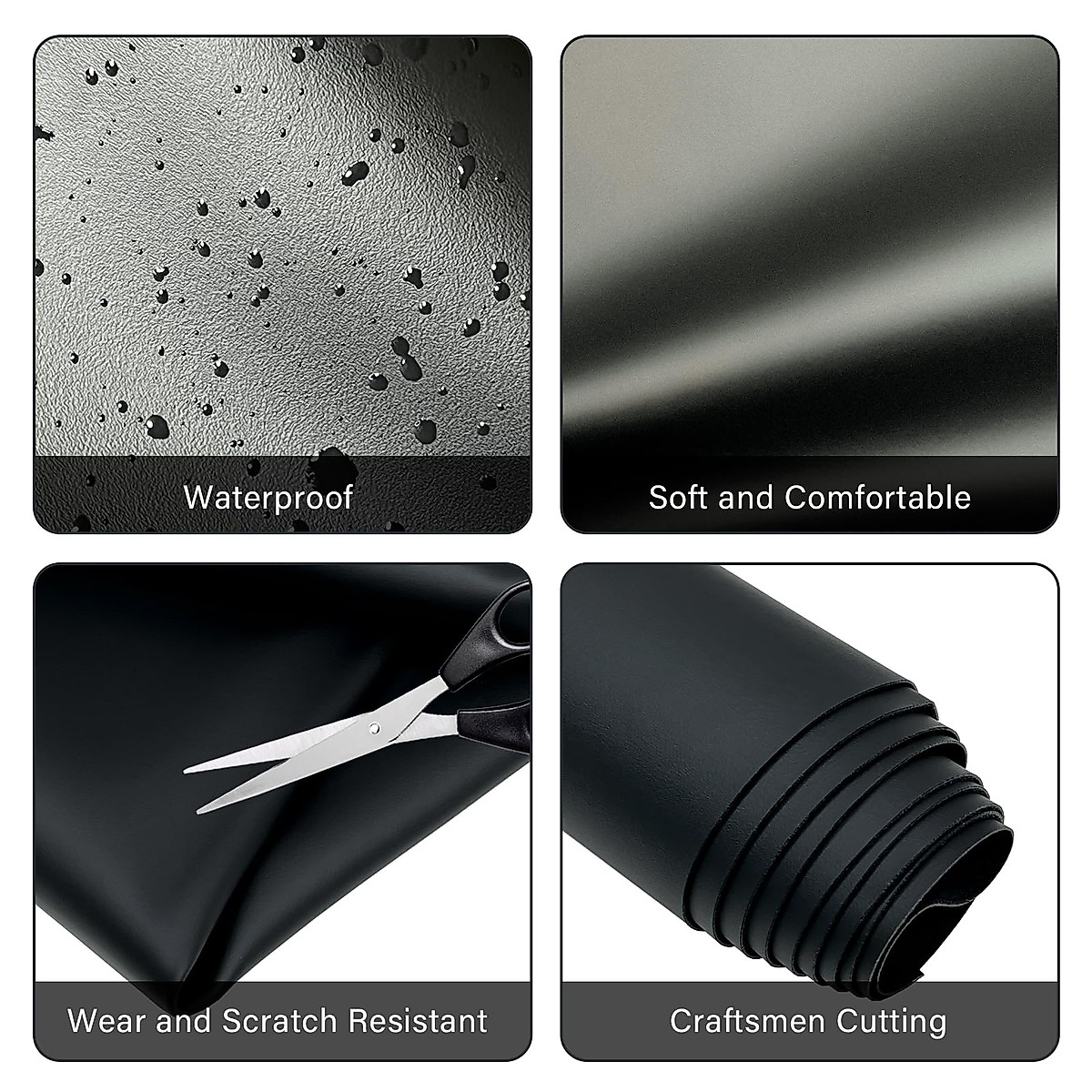 Faux Leather Fabric, 54"x36" Thick Durable Synthetic Upholstery Leather Vinyl, Soft Smooth Waterproof, Durable,Replacement Renovate for Wallets, DIY Projects, Furniture, Car Seats 1 Yard-Black