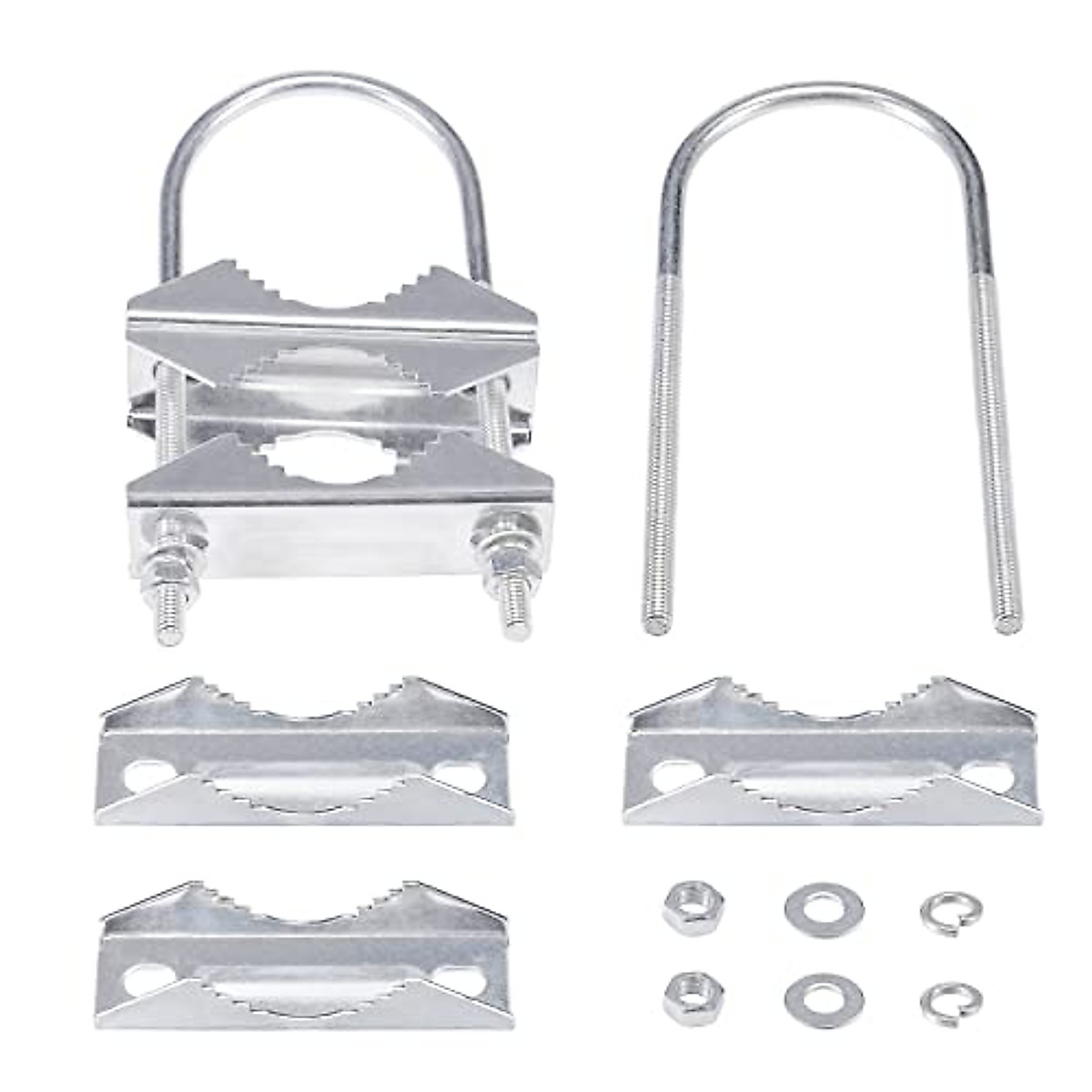 Eightwood Double Antenna Mast Clamp V-Jaw Bracket U Bolts Pipe Mounting Hardware 2 Sets for Yagi WiFi Antenna, TV Antenna, CB Ham Antenna, Lora Antenna