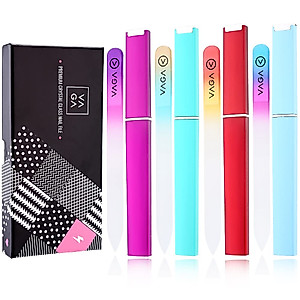 VAGA Glass Nail File with Case 4 Glass Nail Files For Natural Nails and Acrylic Nail filer, Nail Care Set of Crystal Files in Cheeky Colors, Fingernail File for Manicure, Nails Strengthener hardener