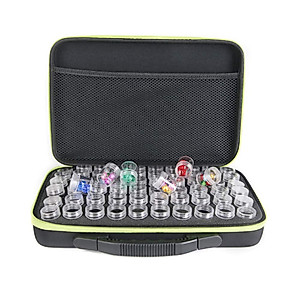 EVA Storage Box 60 Slot Diamond Painting Storage Case Tool Diamond Painting Bag Beads Organizer Accessories 60 Grids Shockproof High Capacity Hand Bag Zipper Design (Green)