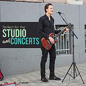 Pyle Adjustable Tripod Microphone Boom Stand - Pair of Universal Heavy Duty Lightweight Professional Compact Stage Studio Floor Standing Boom Mic Tripod Holder w/ Standard 5/8" Mic Adapter PMKS56X2