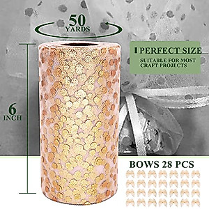 Blush Polka Dot Tulle Rolls 6 Inch by 50 Yards Glitter Sparkle Fabric Ribbon for DIY Tutu Skirt Sewing Bow Wedding Decorations Craft Supplies