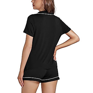 Umenlele Women's 2 Piece Pajama Set Short Sleeve Soft Sleepwear Button-Down Loungewear Black# Small
