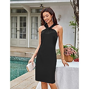 Satin Dress for Women Wedding Guest Halter Party Cocktail Dress Black L