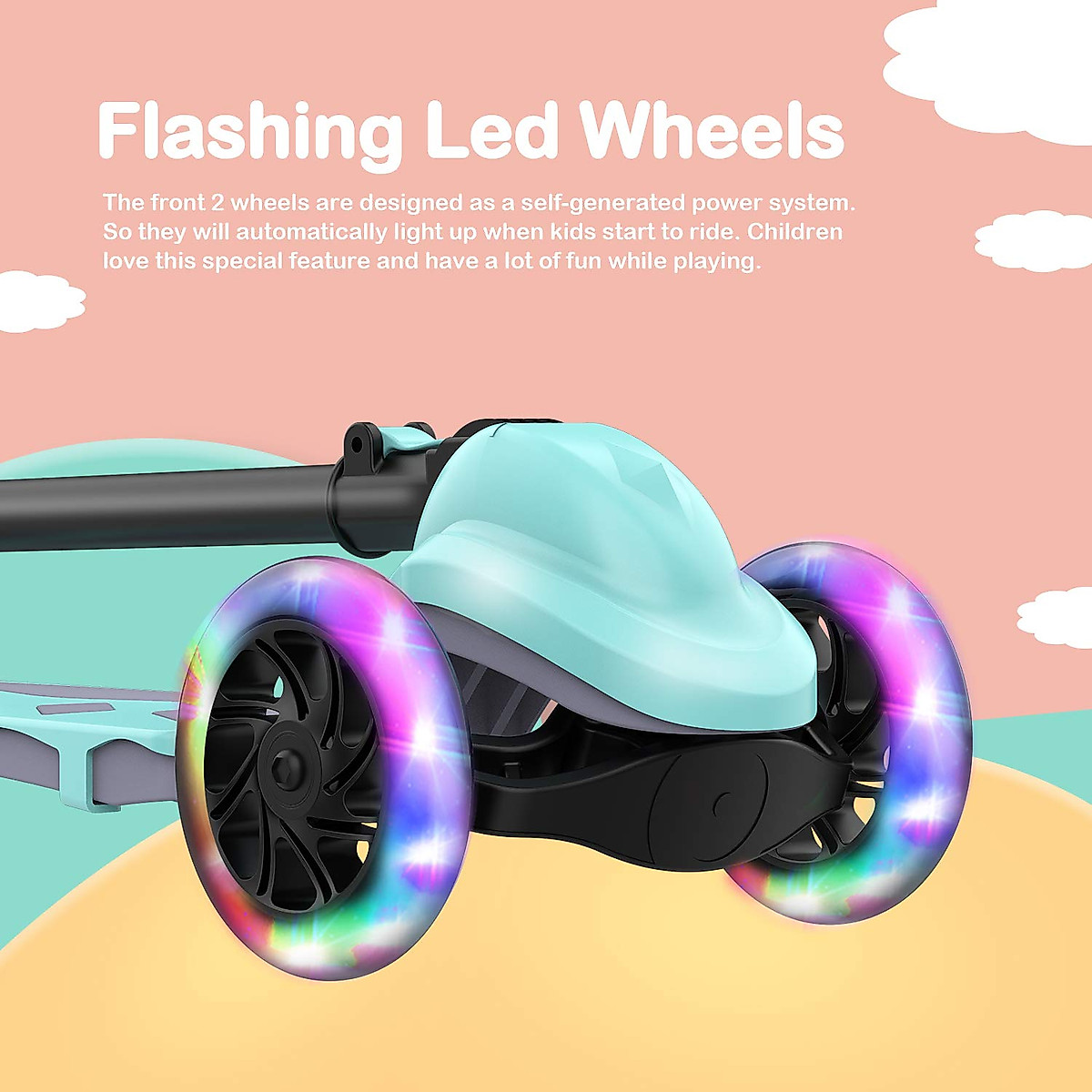 Hiboy Q1 Scooter for Kids - 4 Adjustable Heights, 3 Wheels with 2 LED Light-Up Front Wheels, Foldable Toddler Scooter for Boys and Girls for Age 2+