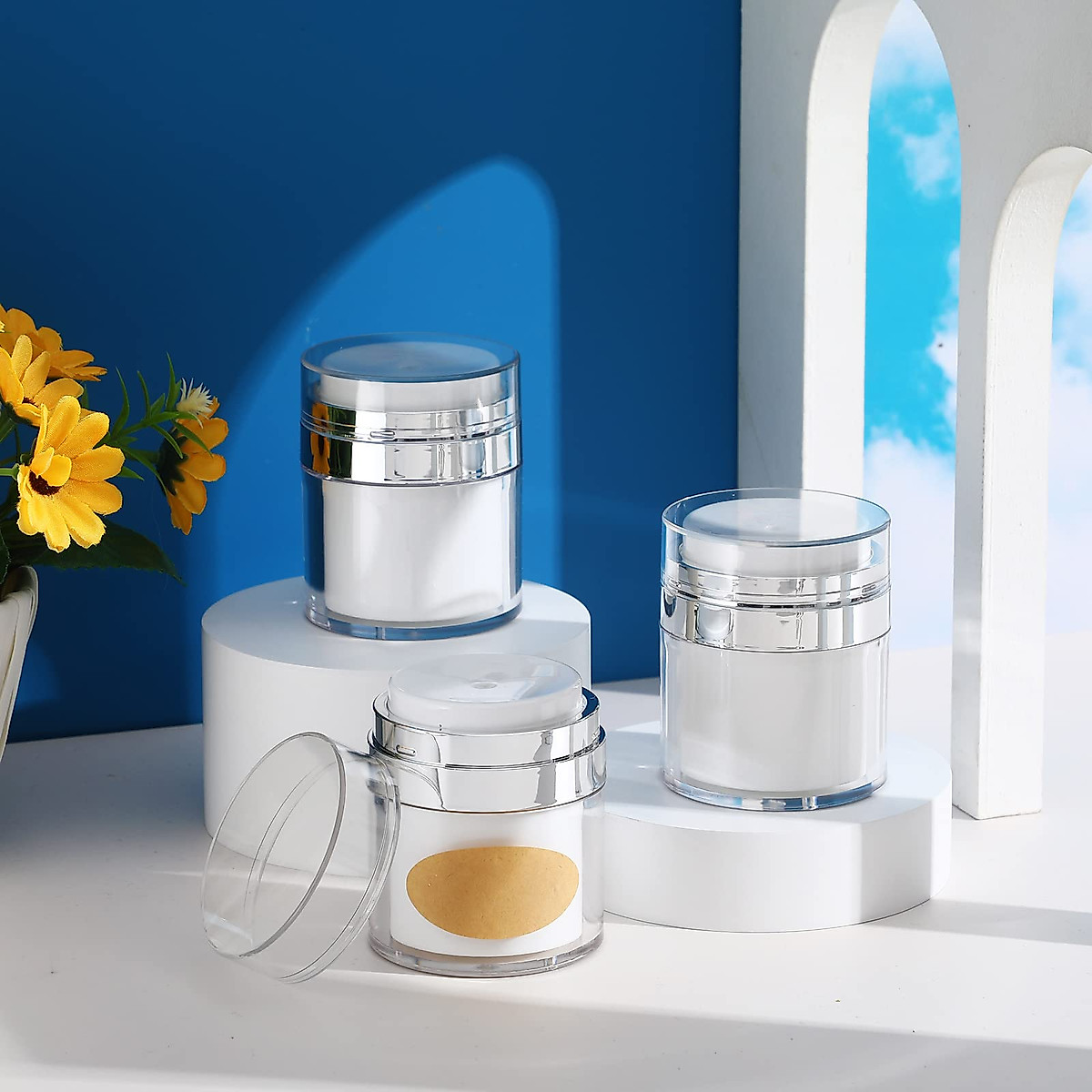 15 Pcs Airless Cosmetic Container Vacuum Cosmetic Bottle Vacuum Cream Jar Travel Cream Container Empty Refillable Cosmetic Air Pump Bottle Airless Pump Jars for Creams (1.7oz/50ml)