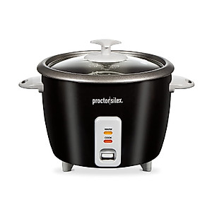 Proctor Silex Rice Cooker & Food Steamer, 16 Cups Cooked (8 Cups Uncooked), Includes Steam and Rinsing Basket, Black (37527)