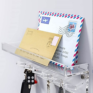 YUEHUA Magnetic Key Holder for Refrigerator, Acrylic Wall Mounted Key Rack with Mail Organizer for Home, Adhesive Key & Mail Holder Hanger - 6 Hooks (Clear)