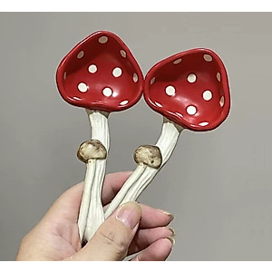 RESVUGA Cute Mushroom Spoons - Soup Spoon Set of 2, Safety Matt Ceramics - Use for Dessert, Breakfast, Soup.