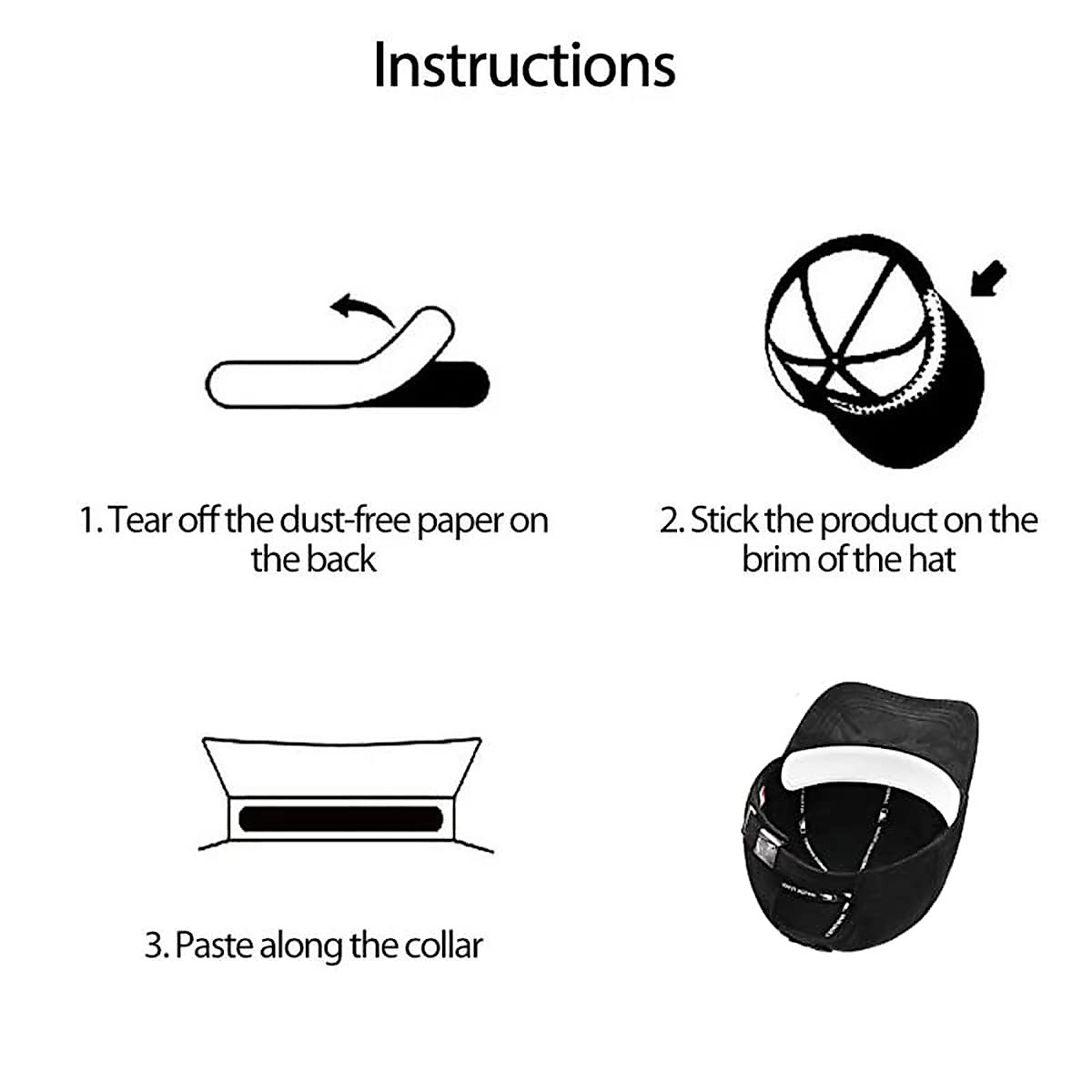 BMIROAMDFE Hat Sweat Liner for Cap Absorbent Sweat Shields Pad for Hats Strips 80 Pieces Black and White for Women Men