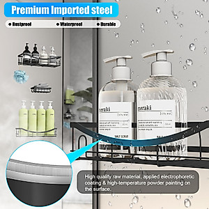 EK-Memory-fish ​Shower Organizer, Adhesive Shower Organizer Bathroom Storage Home Decor Kitchen, Non-Drilled, Large Capacity, Stainless Steel Bathroom Organizer (5 Piece Set)