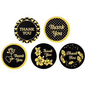 Assorted Gold Thank You Stickers roll 1.5 inch | 1000 Adhesive Thank You Labels per Roll | 5 Unique Designs | Perfect for Graduation,Shipping Envelopes, Business, Birthday & Wedding by AKSHAYA
