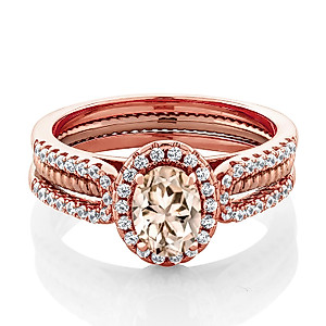 Gem Stone King 18K Rose Gold Plated Silver Peach Morganite Stackable Ring For Women (1.27 Cttw, Oval 7X5MM, Gemstone Birthstone, Available In Size 5, 6, 7, 8, 9)