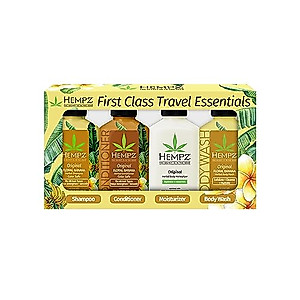 Hempz First Class Travel Essentials – Floral Banana Herbal Shampoo, Conditioner, Moisturizer, & Body Wash for Traveling Bath or Shower, Hair & Skin Care for Women or Men, 4-Pack, 2.5 Oz Bottles