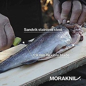 Morakniv Companion Sandvik Stainless Steel Fish Fillet Knife with Sheath, Black/Yellow, 6.1 Inch