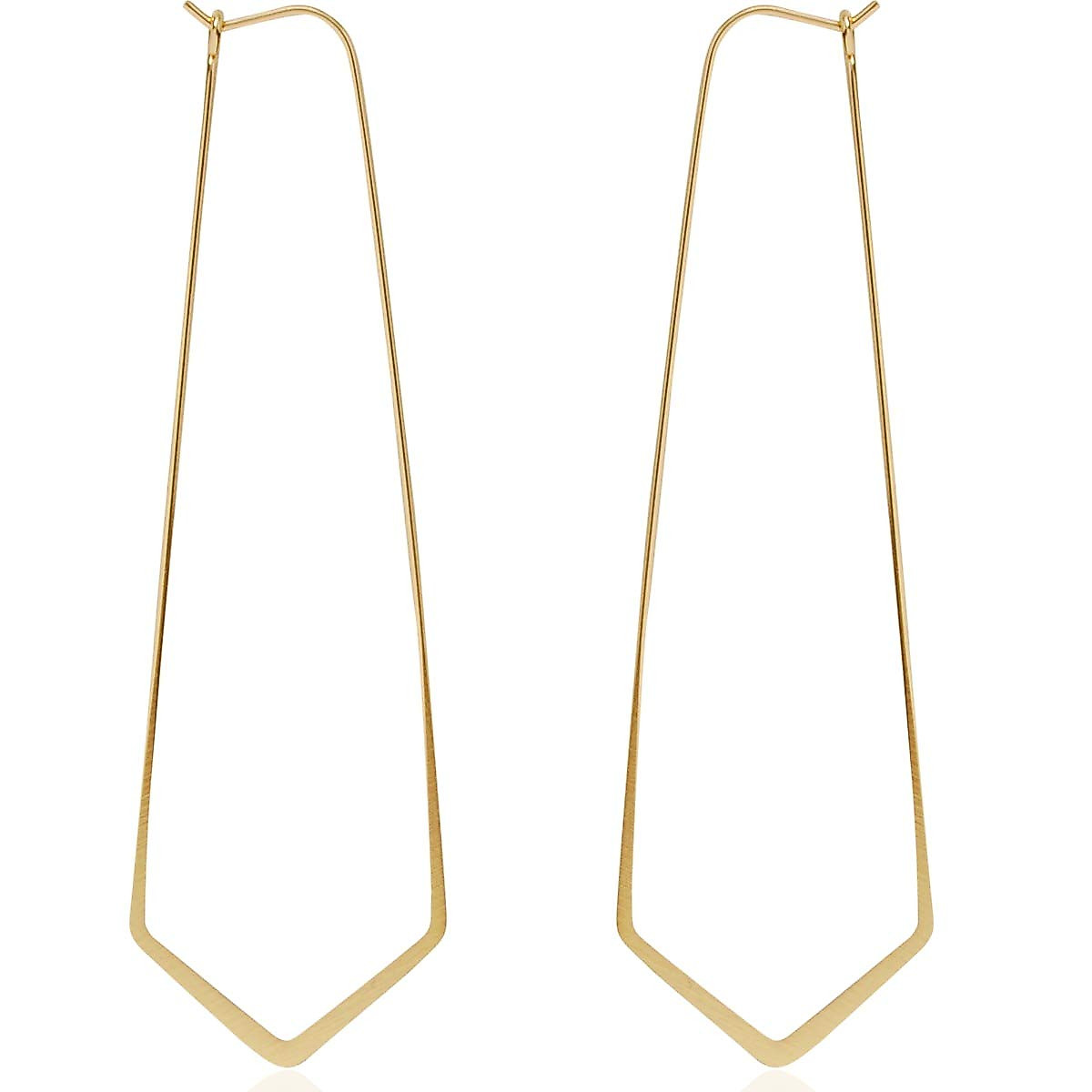 Humble Chic Geometric Chevron Threader Hoop Earrings - Hypoallergenic Lightweight Cutout Thin Wire Drop Dangles, 18K Yellow - 3 inch