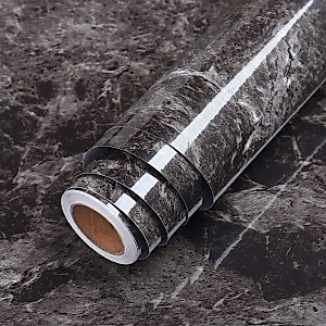LACHEERY Black Sandstone Marble Contact Paper for Countertops Waterproof Countertop Contact Paper Peel and Stick Marble Wallpaper Removable Wall Paper Roll for Kitchen Cabinets Counter Top 15.8"x80"