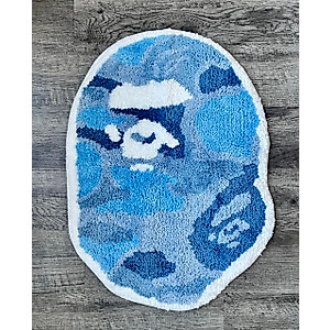 Luxape Bape Rug - Camo Blue - Handmade & Premium- 28in W * 20in L (70 * 50cm) - Hypebeast Rug - Hypebeast Rug Decor - Living Room, Bedroom, Children Room, Door mat - A Bathing APE Rug