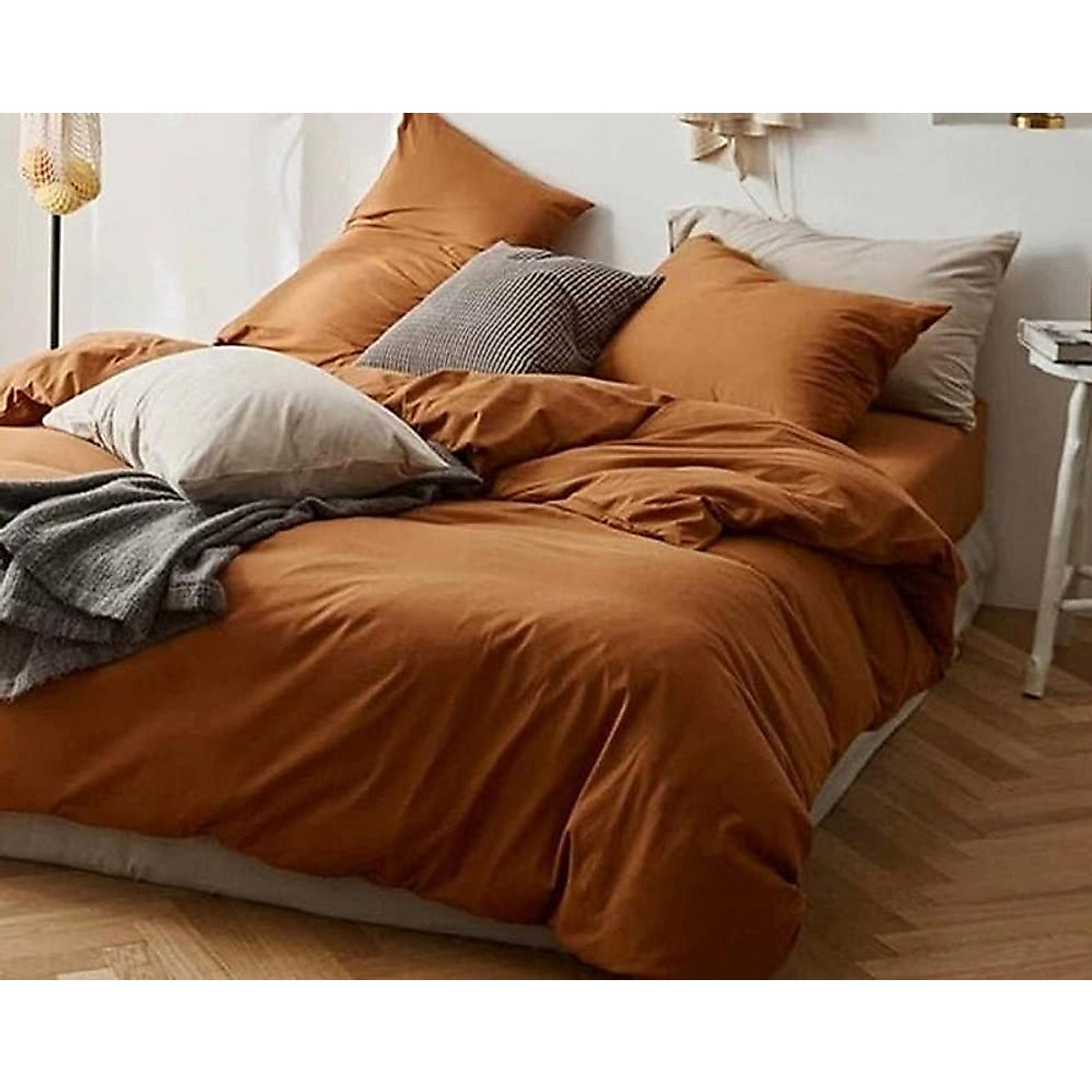 Burnt Orange Cotton Duvet Cover Duvet Cover with Button Washed Cotton Burnt Orange Duvet Cover Pillow Shame Burnt Orange Bedding Set (Over Size 120X120)