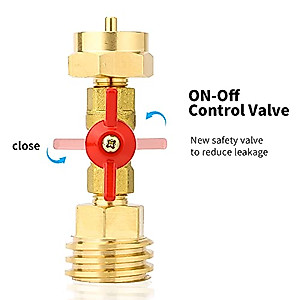 1lb Propane Tank Adapter with Valve, 20lb to 1lb Propane Tank Adapter for 1lb / 16.4oz Disposable Throwaway Cylinder, Convert CGA600 to QCC/Type1 Male Connector