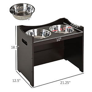 PawHut Raised Pet Food Elevated Feeder with 2 Stainless Steel Bowls, 3 Levels Adjustable Height Levels, and Wood Finish