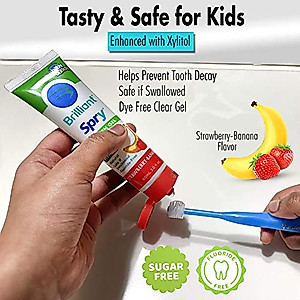 First Teeth Oral Care Kit by Brilliant Oral Care- Set has Baby's 1st Teether-Brush, Brilliant Baby Toothbrush and 2oz Spry Xylitol Tooth Gel, Infants Age 4 Months Old and Up, Baby Must Haves, Blue