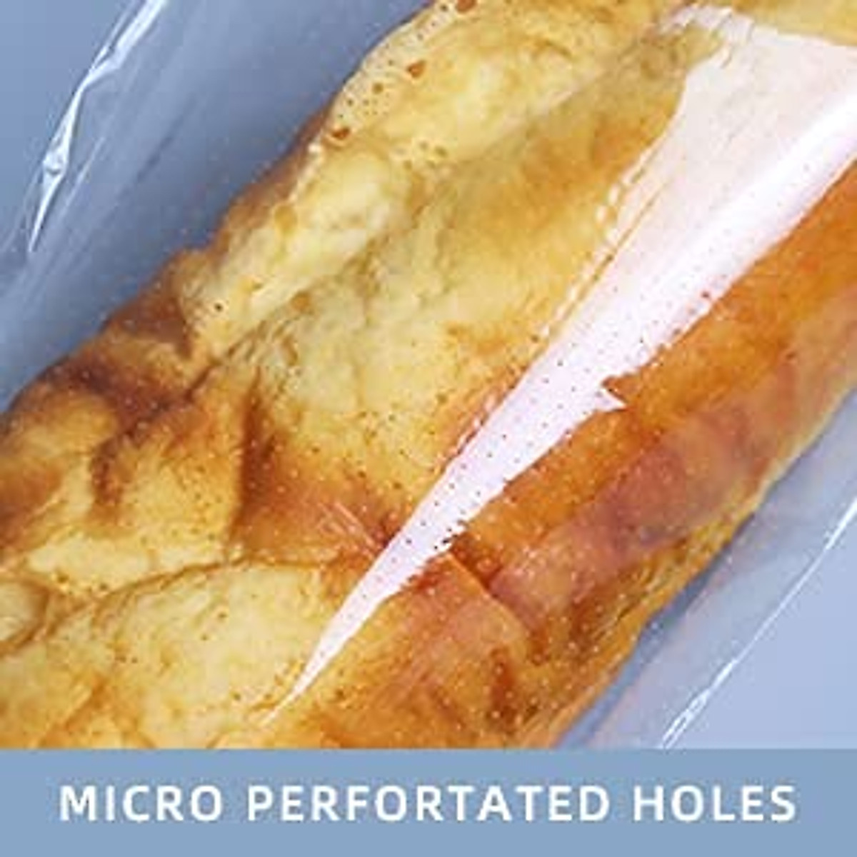 Lesibag 100 Bread Bags with Ties - Vented Micro Perforated Baguettes Bags for Homemade Bread and Bakery Loaf Adjustable Reusable - 6 x 28 Inch