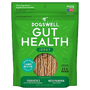 DOGSWELL Gut Health Meaty Jerky Dog Treats, Lamb, 10 oz. Pouch