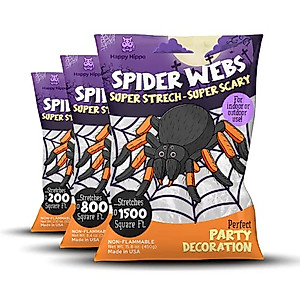 Happy Hippo Halloween Spider Web Decoration, 200 Sqare Feet & Plastic Spiders, Halloween Party Supplies, Spider Webs (Small, 200 Sq Feet)