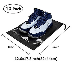 SPIKG 10 pcs Shoe bags for Travel Storage Dust-Proof Drawstring with Window (Black)