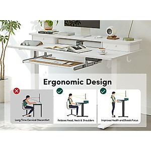 FEZIBO Standing Desk with Drawers, Adjustable Height Desk with Keyboard Tray, Stand Up Desk with Storage Shelf, 48 x 24 Inchs, White Top