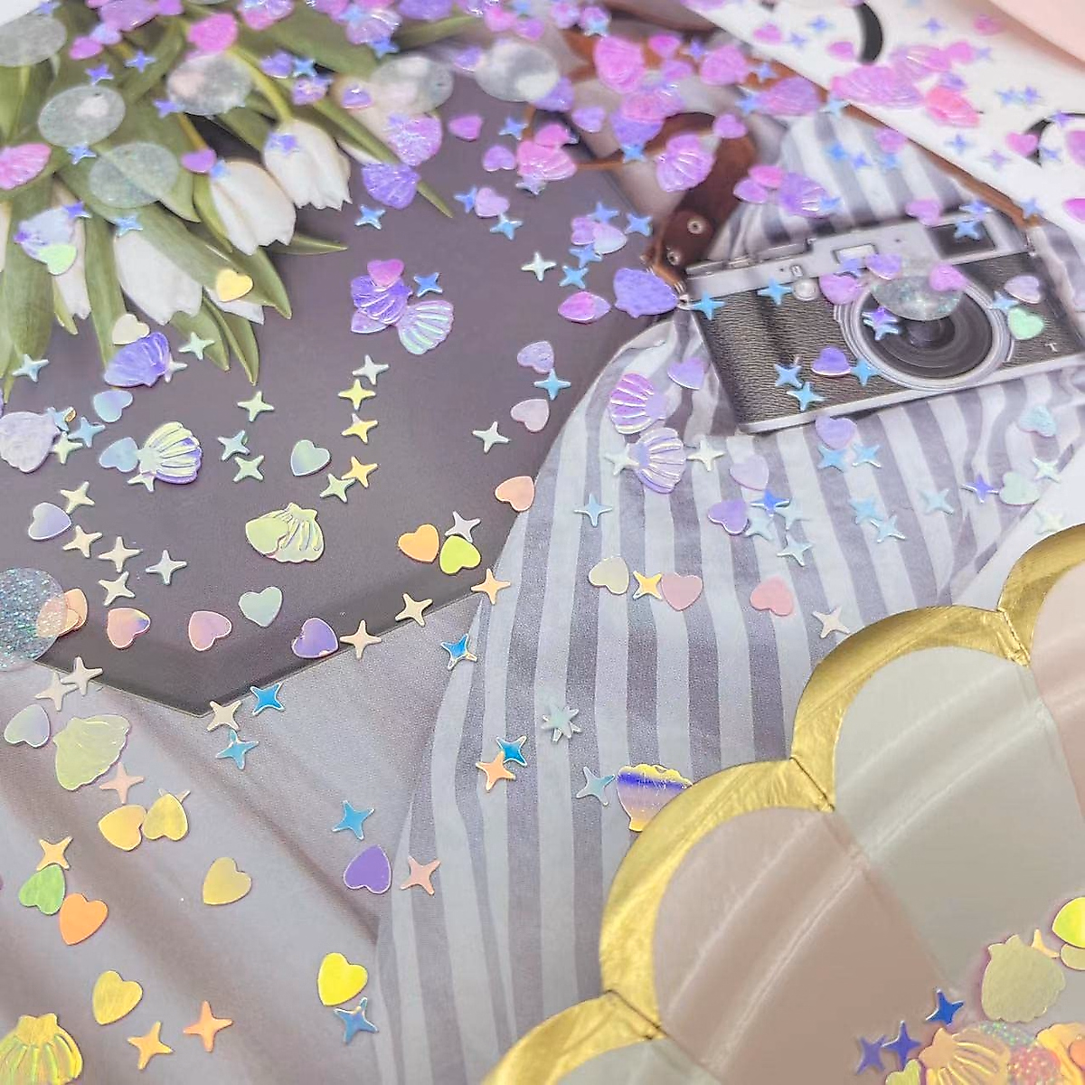 2000 Pieces Mermaid Seashell Party Glitter PVC Table Confetti for Wedding Birthday Party Decoration Celebrations Mermaid confetti,Bridal Shower Valentines Party Decorations (Pink)