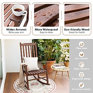 Greesum Outdoor Rocking Chair, Acacia High Back Oversized All-Weather Lounge Rocker with 320 lbs of Support for Patio, Garden, Deck, Porch,Brown