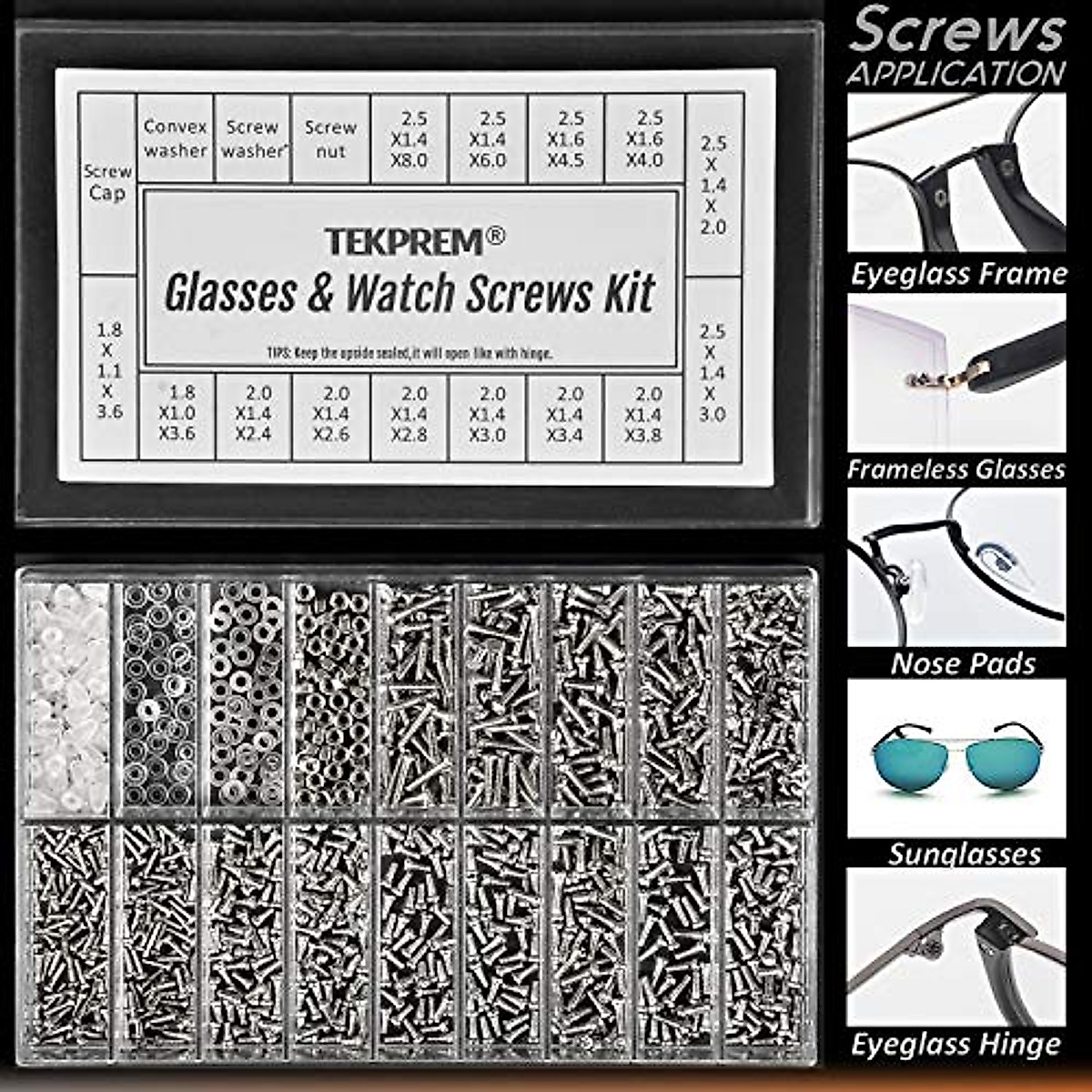Eyeglass Repair Tools Kit, TEKPREM Glasses Screwdriver Set with Screws, Nose Pads, Phillips & Flathead Screwdrivers,Tweezer,Cleaning Cloth for Eye glasses,Sunglasses and Nose Piece Replacement