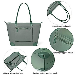 DORIS&JACKY Nylon Handbags For Women Leather Satchel Shoulder Purse Large Lightweight Work Travel Tote Bags Top Zipper (19-light green)…