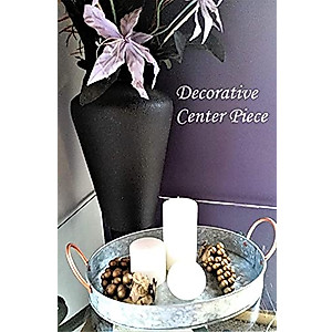 Galrose Rustic Galvanized Metal Serving Tray – Rose Gold Handles for Drinks Bar Table Centerpiece Sturdy Oval Decorative Serving Tray Platter. 6th Iron Anniversary Housewarming or Retirement Gift