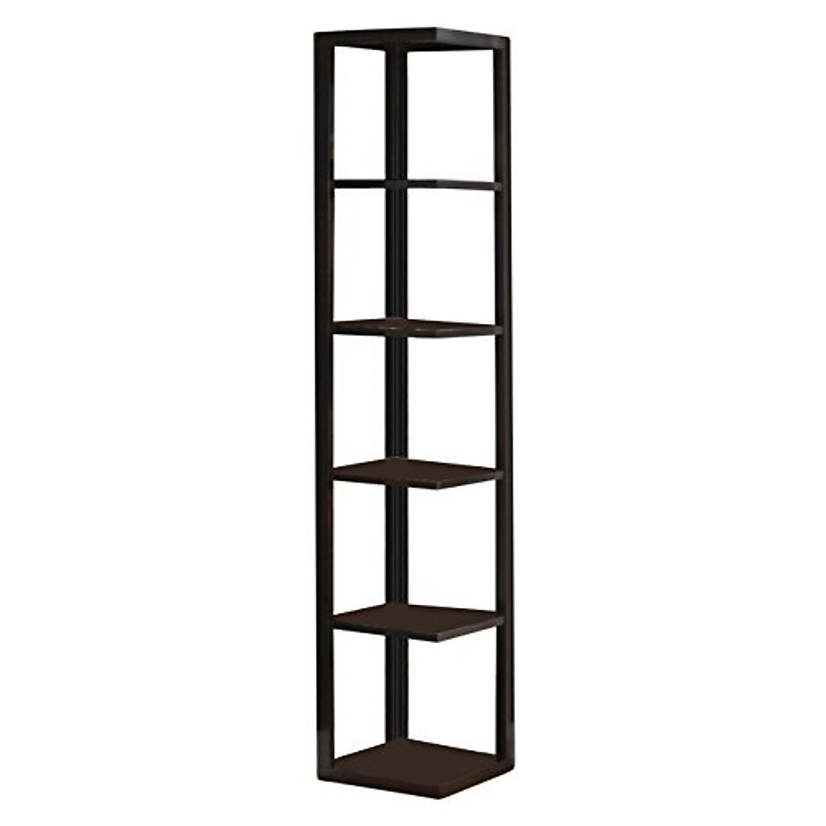 King's Brand Wood Wall Corner 5-Tier Bookshelf Case, Espresso Finish