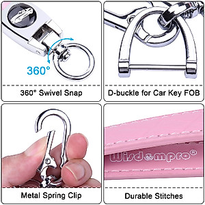 Wisdompro Microfiber Leather Car Keychain, Universal Key Fob Keychain Leather Key Chain Holder with 3 Keyrings and 1 Screwdriver for Men and Women - Pink