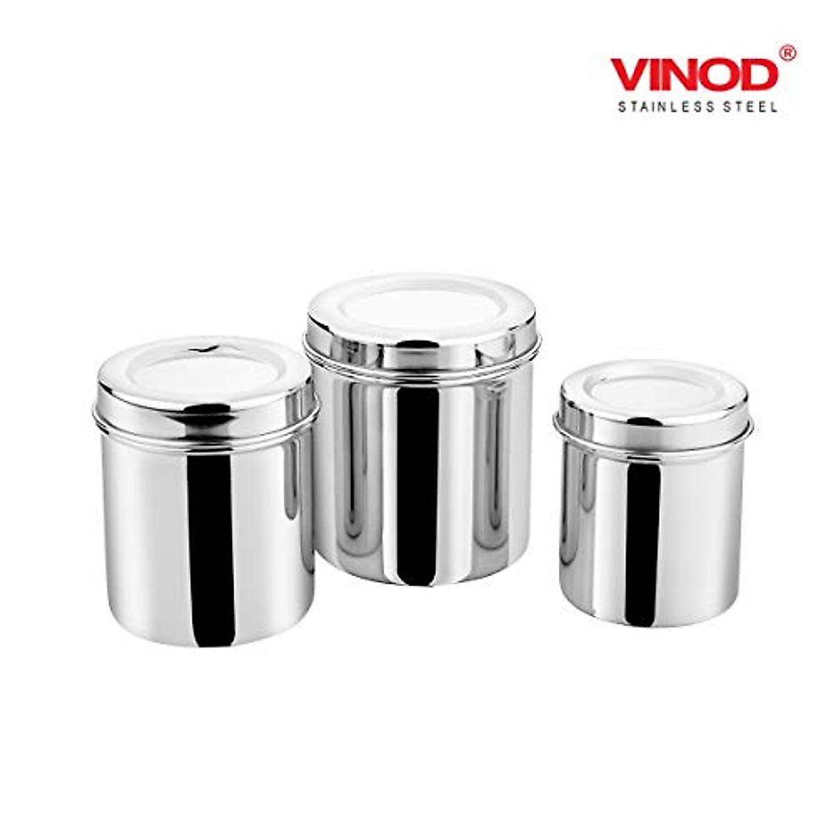 Vinod Stainless Steel Deep Dabba, Airtight Storage Container, 3 Piece Set - 350 ml, 500 ml, 750 ml
