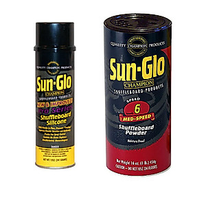 Sun-Glo Silicone Shuffleboard Spray (12 oz.) & #6 Speed Shuffleboard Powder Wax (16 oz.) Combo
