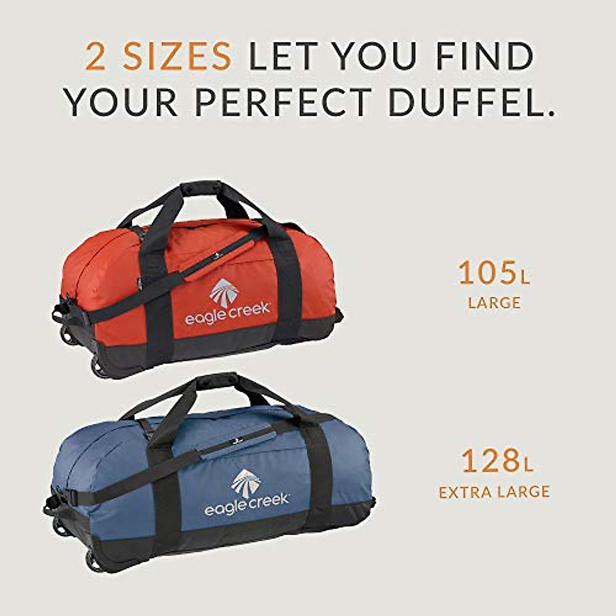 Eagle Creek No Matter What Rolling Duffel Bag XL - Featuring Durable Water-Resistant Fabric, Bar-Tacked Reinforcement, and Heavy Duty Treaded Wheels, Black - X-Large