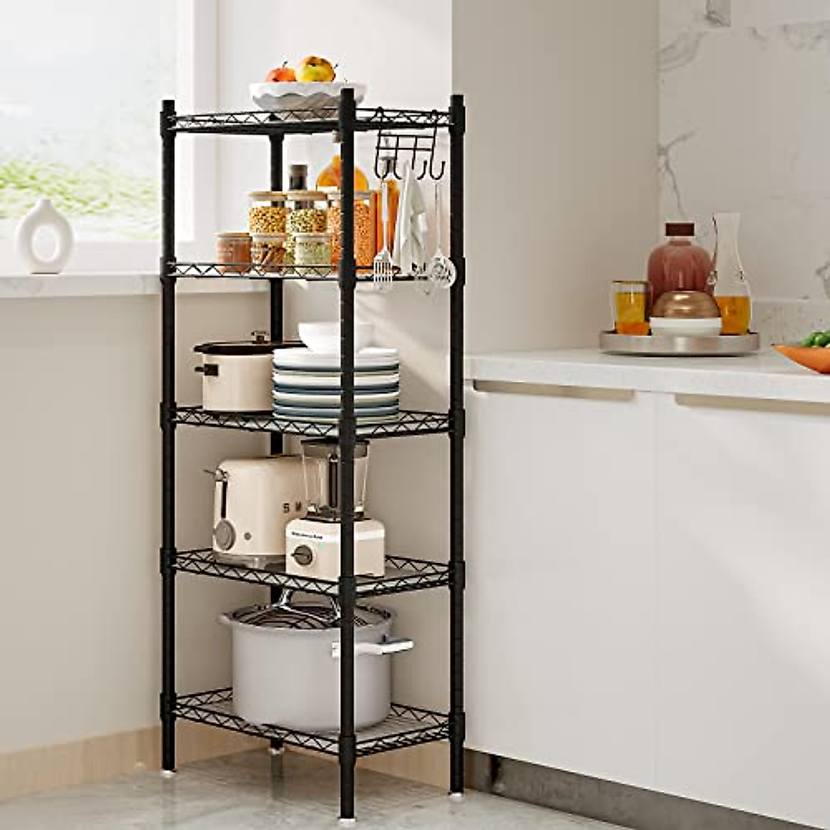 SORCEDAS Shelf 5 Wier Metal Storage Rack Shelving Unit Organizer for Kitchen Laundry Garage Bathroom Pantry Closet Office(16.54" Wx11.81 Dx50 H,Black)