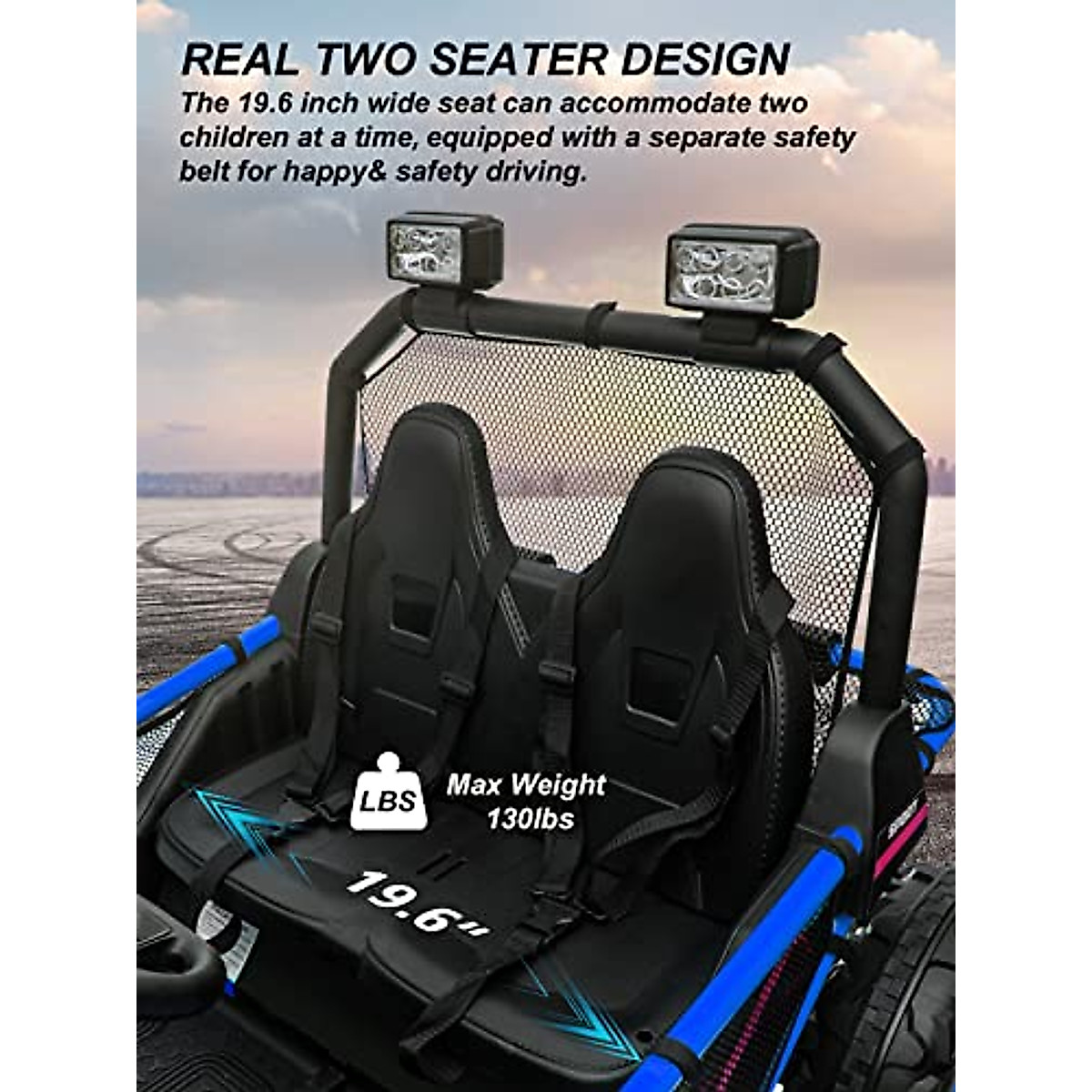 OTTARO 24V 10AH Ride on UTV Cars 2 Seater, Electric Cars Vehicles for Kids Teens,Metal Frame,EVA Wheels, 2x200W Powerful Motors, 20” Large 2 Seats, Bluetooth, Remote Control, Max Speed 4.7Mph(Blue)