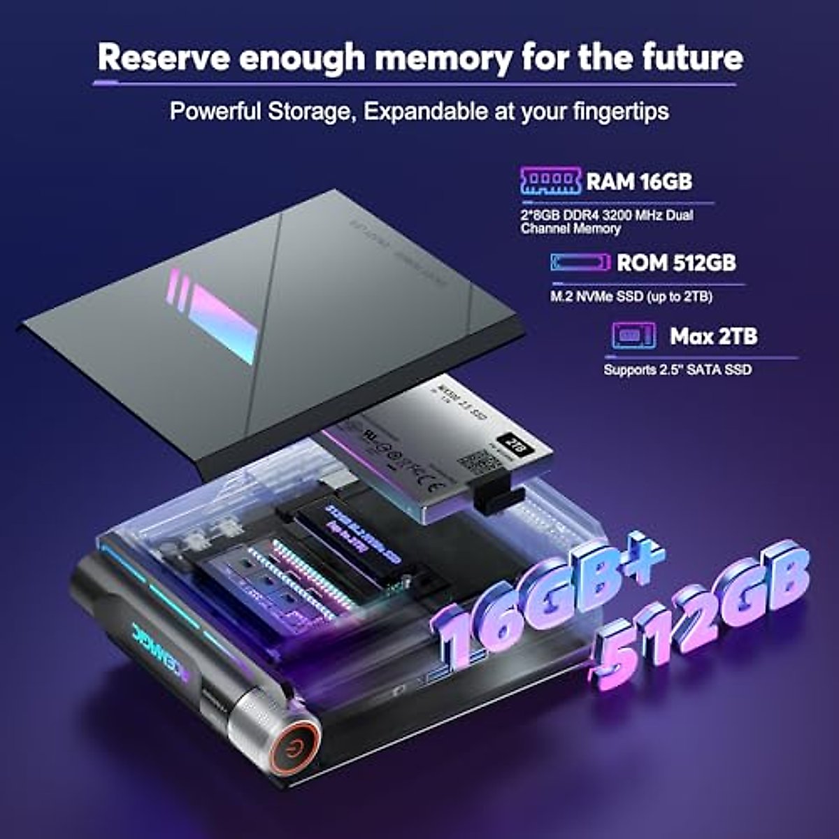 [Mini Gaming PC] Intel Core i9-11900H, up to 4.9GHz, 16GB DDR4 Dual Channel 512GB M.2 NVMe SSD, Mini PC [3 Adjustable Mode/RGB Lights] Mini Computers 4K Triple Display, Desktop Computer WiFi6, BT5.2