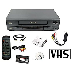 MAGNAVOX 4-Head VCR Video Cassette Recorder w/Remote, USB Adapter, HDMI Converter