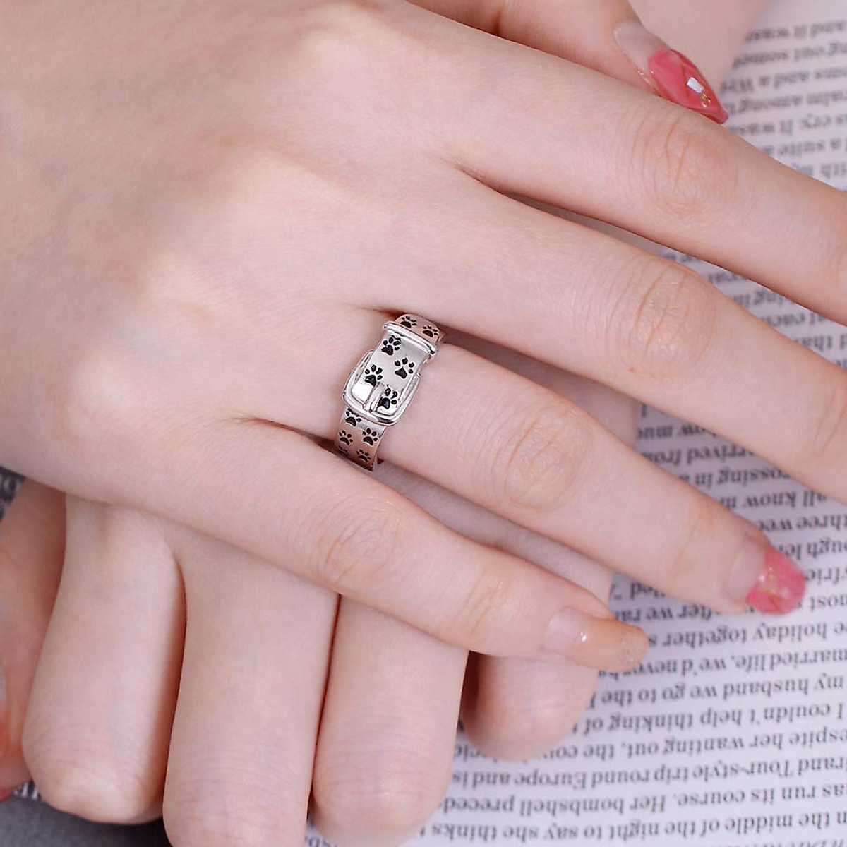 AILIN Dog Paw Rings For Women In 925 Sterling Silver Personalized Name And Inside Engraving Memorial Jewelry Gifts For Women Men Pet Lovers