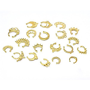 Honbay 20pcs Fake Septum Clicker Nose Ring Rhinestone Non Piercing Hanger Clip Body Jewelry (Gold)