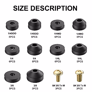 58-Pack Faucet Washer Assortment Kit Rubber Faucet Washers Flat and Beveled Faucet Washers Repair Kit with Brass Bibb Screws for Repairing Faucet Leak