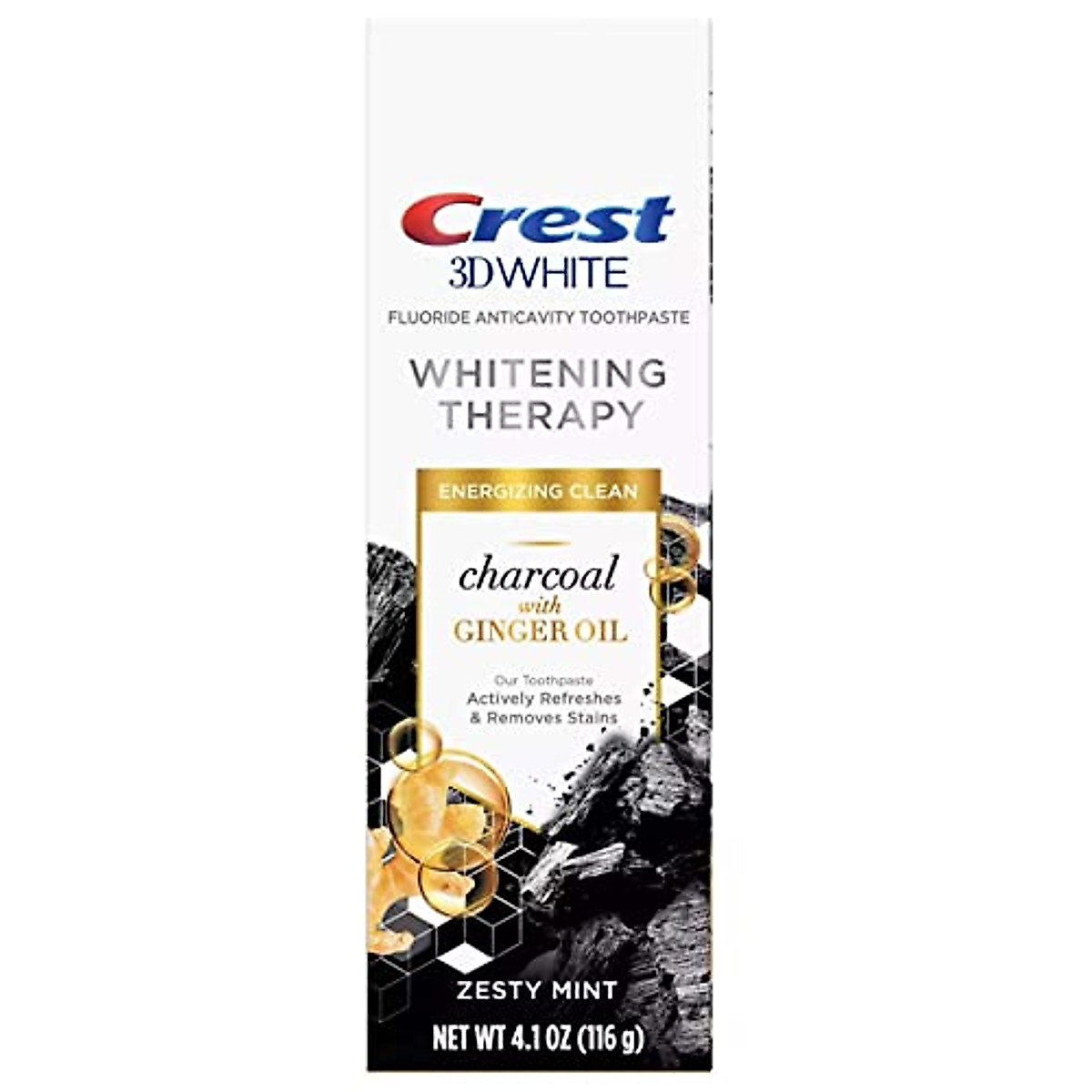 Crest Charcoal 3D White Toothpaste, Whitening Therapy, With Ginger Oil, Zesty Mint Flavor, 4.1 Oz, 6.148 Lb