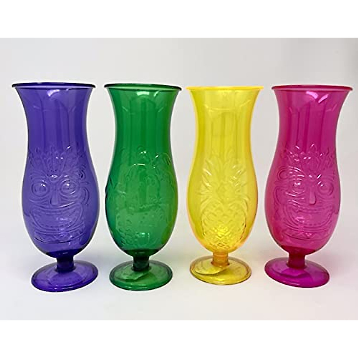 Greenbrier Luau Hurricane Glasses, 24.4 oz. - Plastic - POOL SAFE, Pink, Yellow, Purple, Green